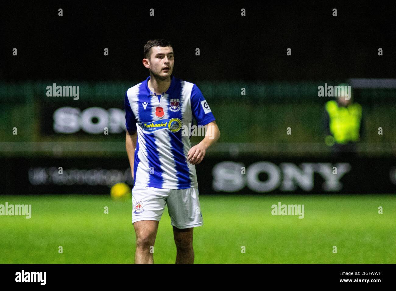 Connor Davies of Penybont in action Penybont v Barry Town United at ...