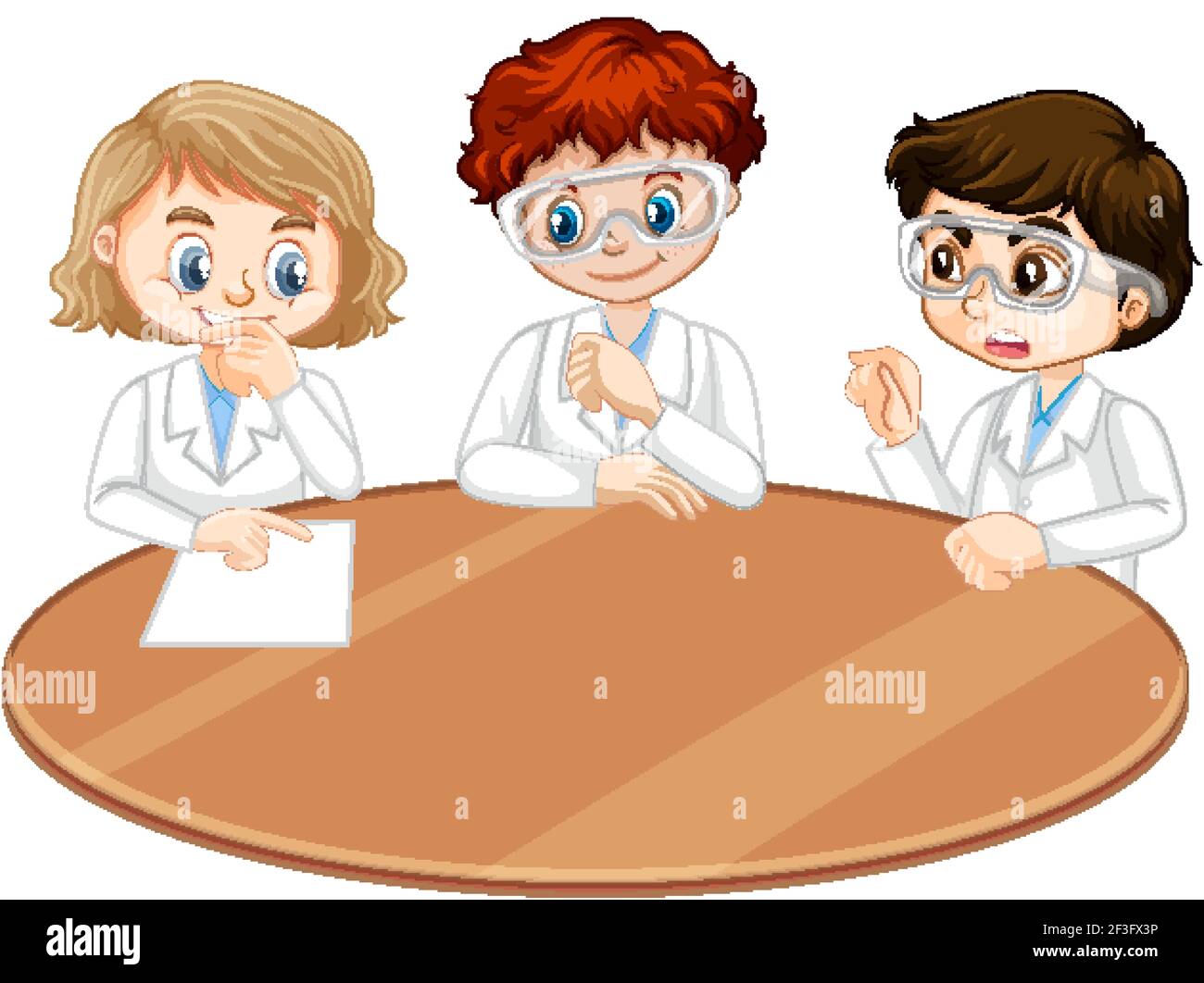 Three young scientist talking each other illustration Stock Vector ...