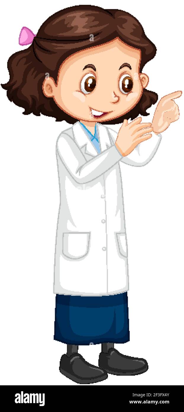 Cute girl cartoon character wearing science lab coat illustration Stock ...