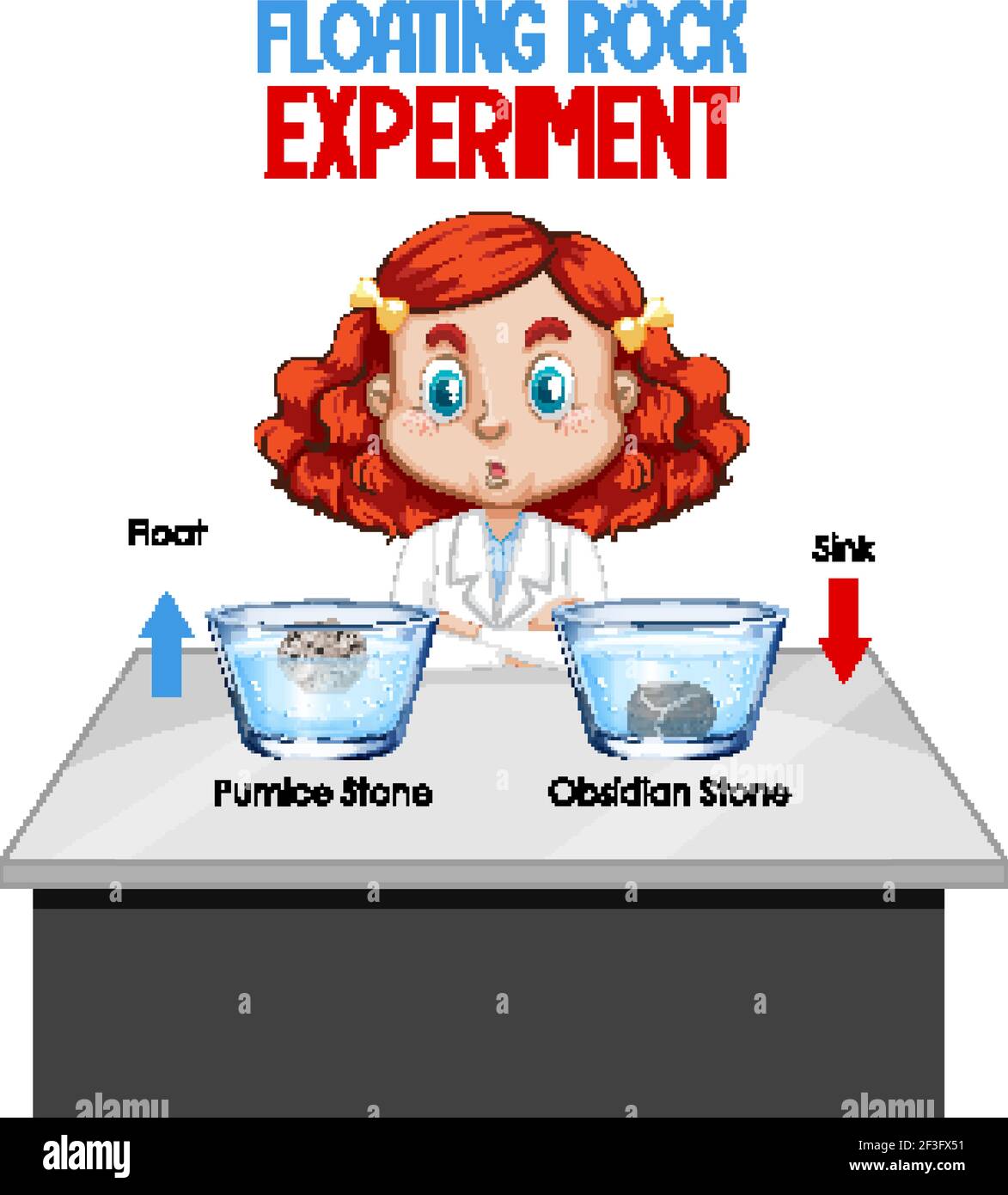A young scientist with floating rock experiment illustration Stock ...