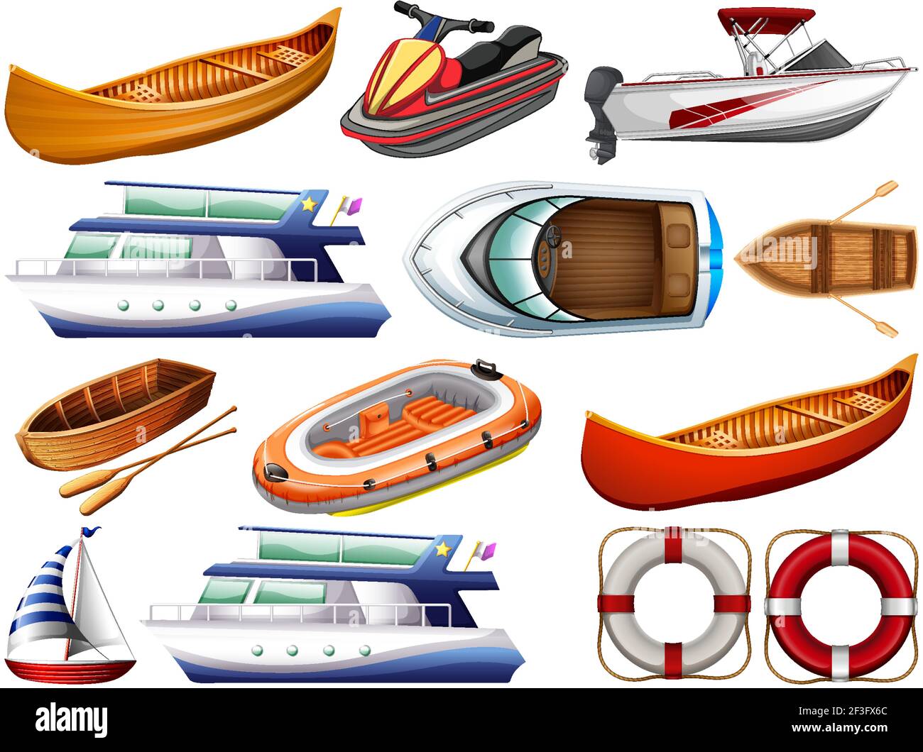 Set of different kind of boats and ship isolated on white background ...