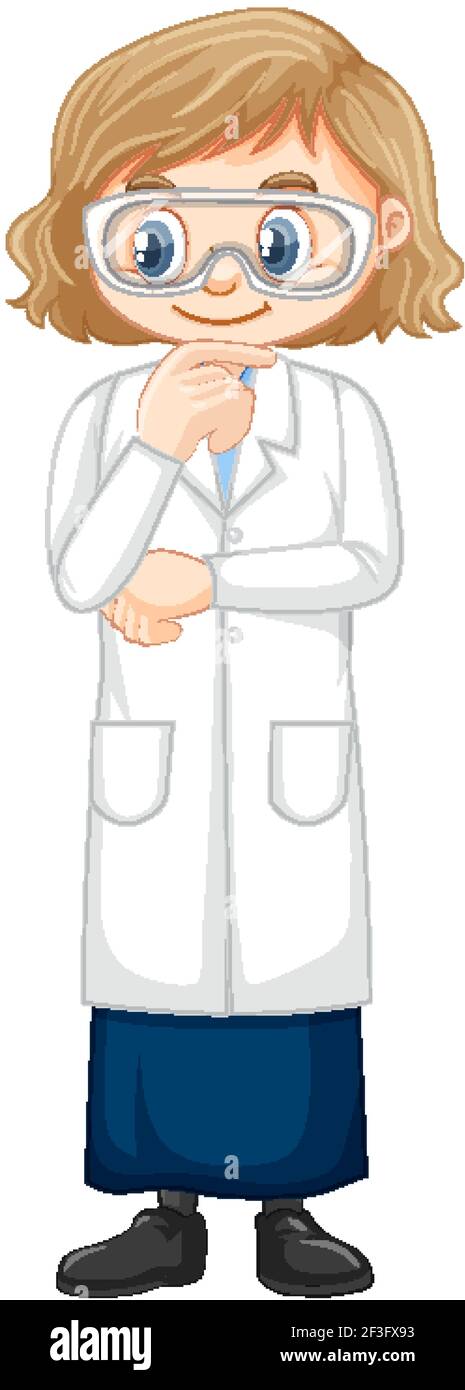 Cute girl cartoon character wearing science lab coat illustration Stock ...