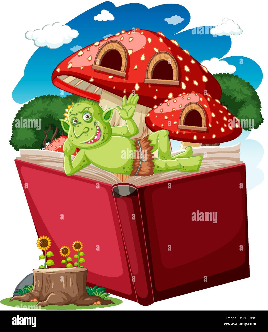Goblin or troll cartoon character with a story book illustration Stock ...