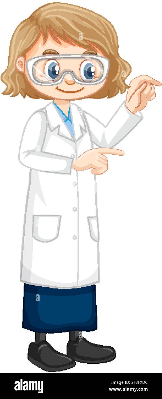 Cute girl cartoon character wearing science lab coat illustration Stock ...