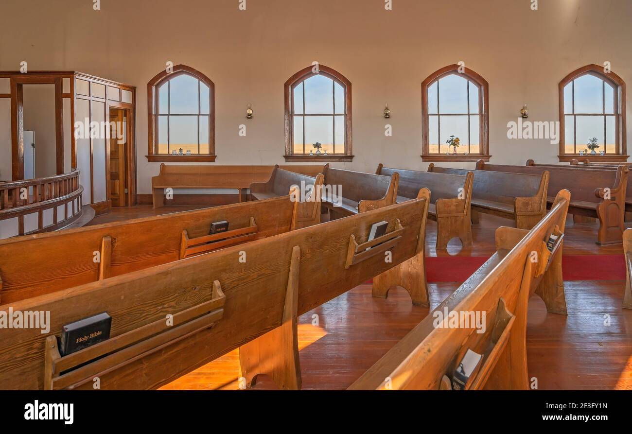 Interior of historic church in Retlaw, Alberta, Canada Stock Photo - Alamy