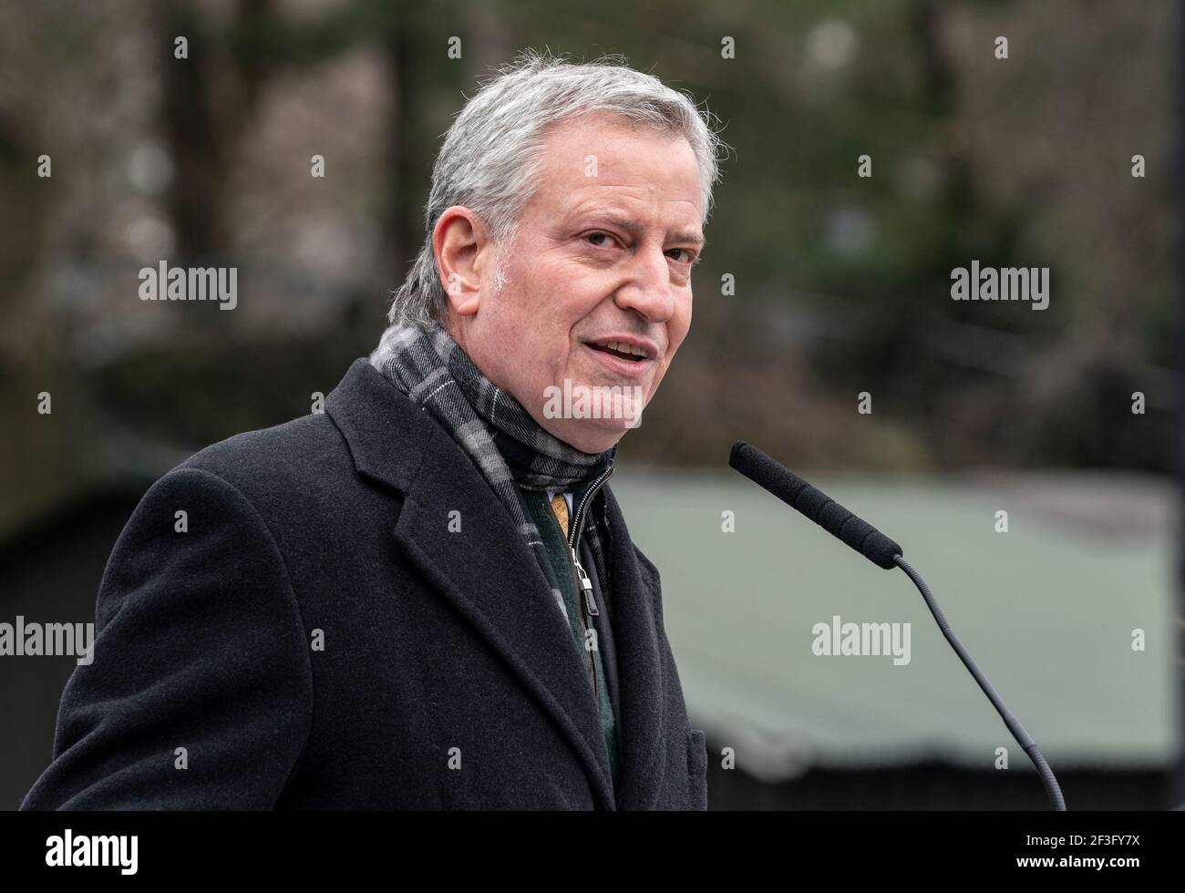 New York, NY - March 16, 2021: Mayor de Blasio delivers remarks and ...