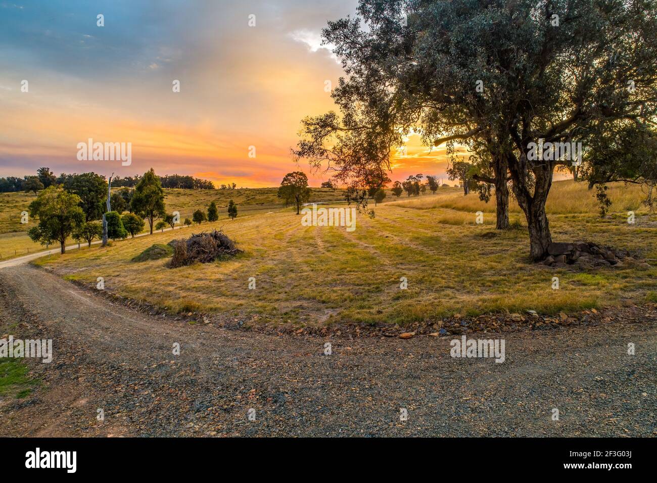 Farmland at sunset in Australia Stock Photo - Alamy