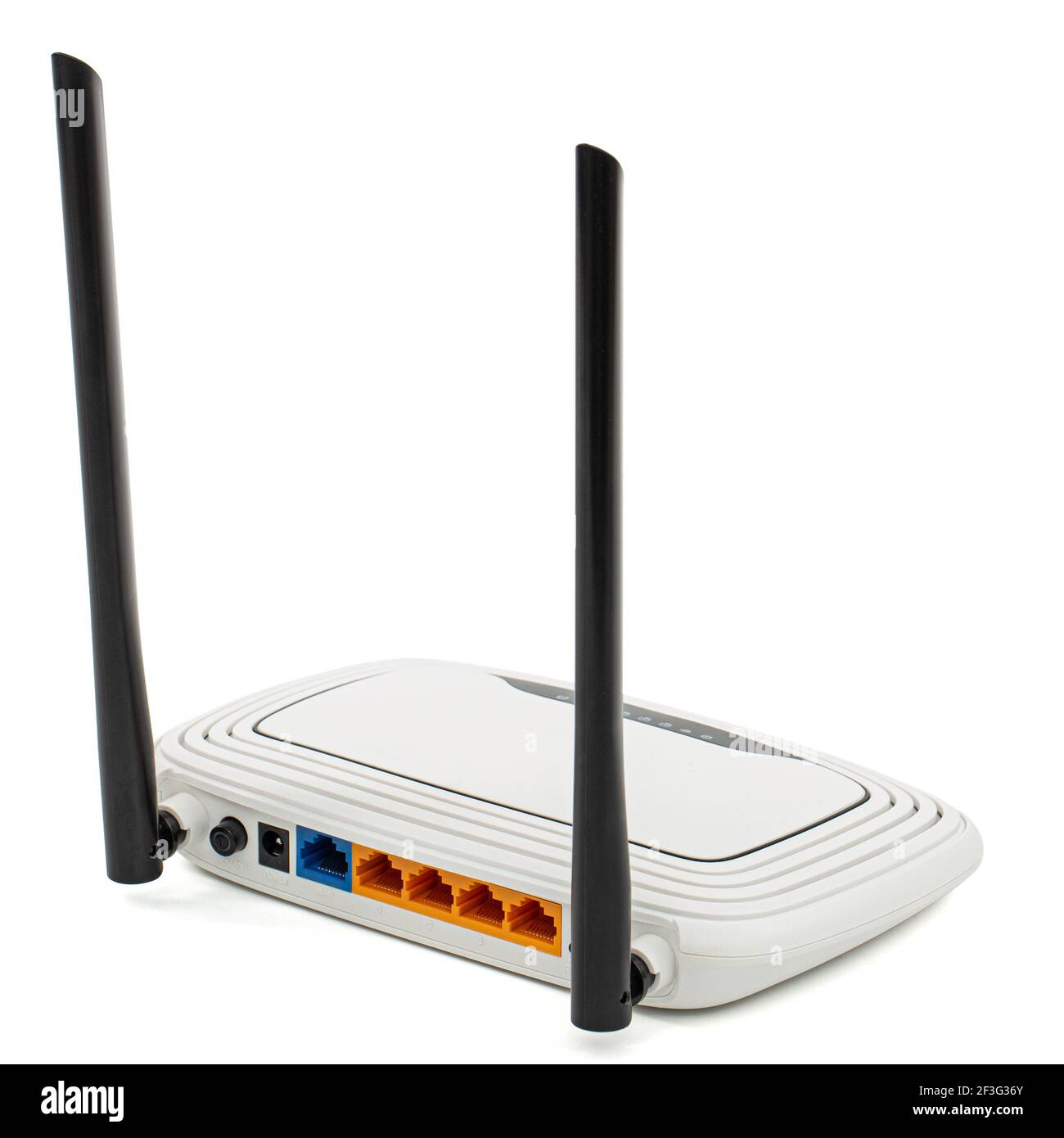 RJ45 connectors of wireless router, isolated on white background Stock ...