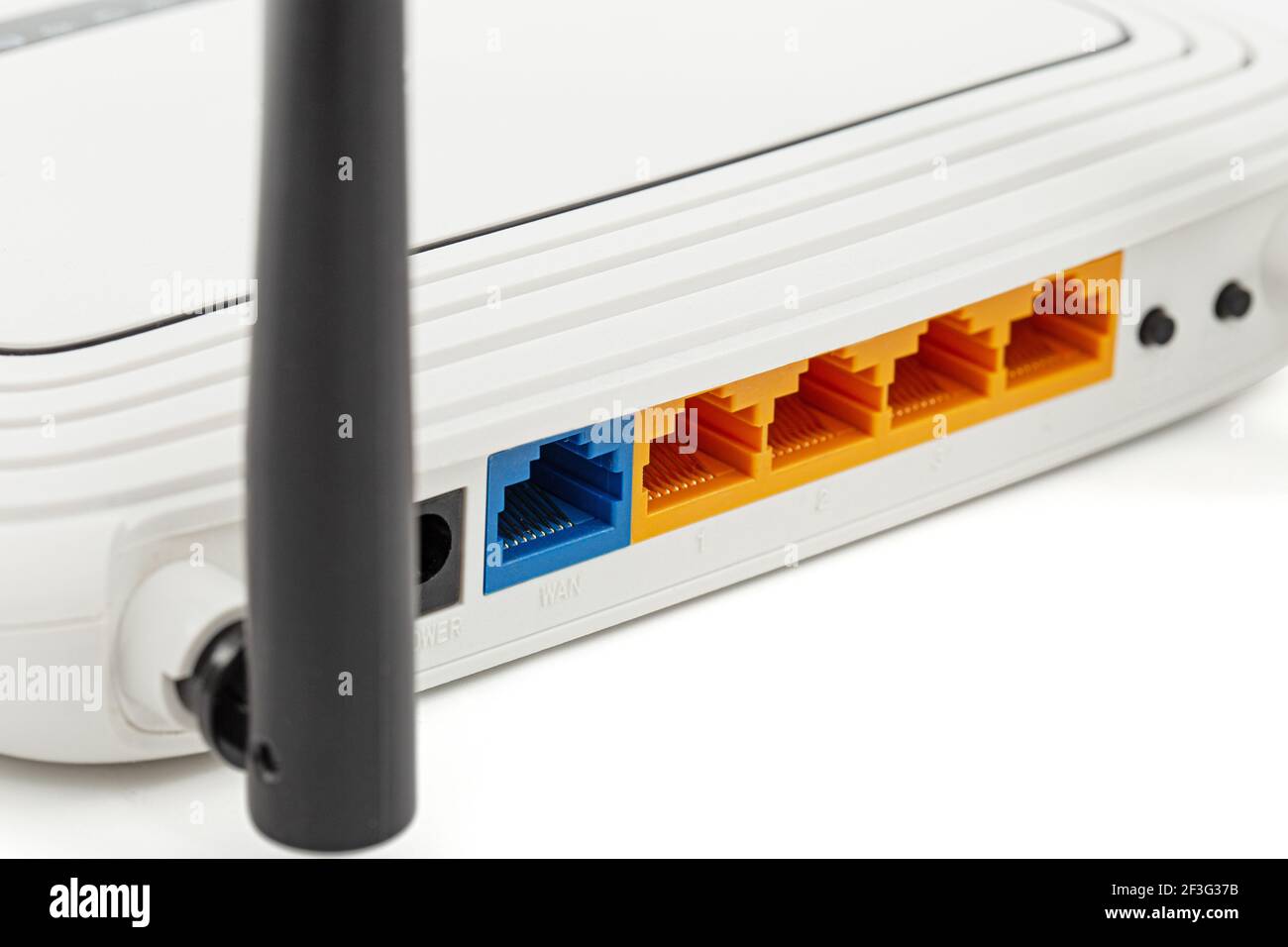 RJ45 connectors of wireless router, isolated on white background Stock ...