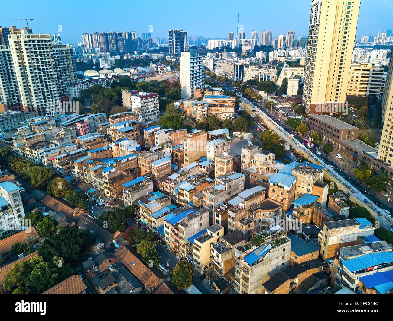 Aerial photography of Nanning city, Guangxi, China, old city buildings ...