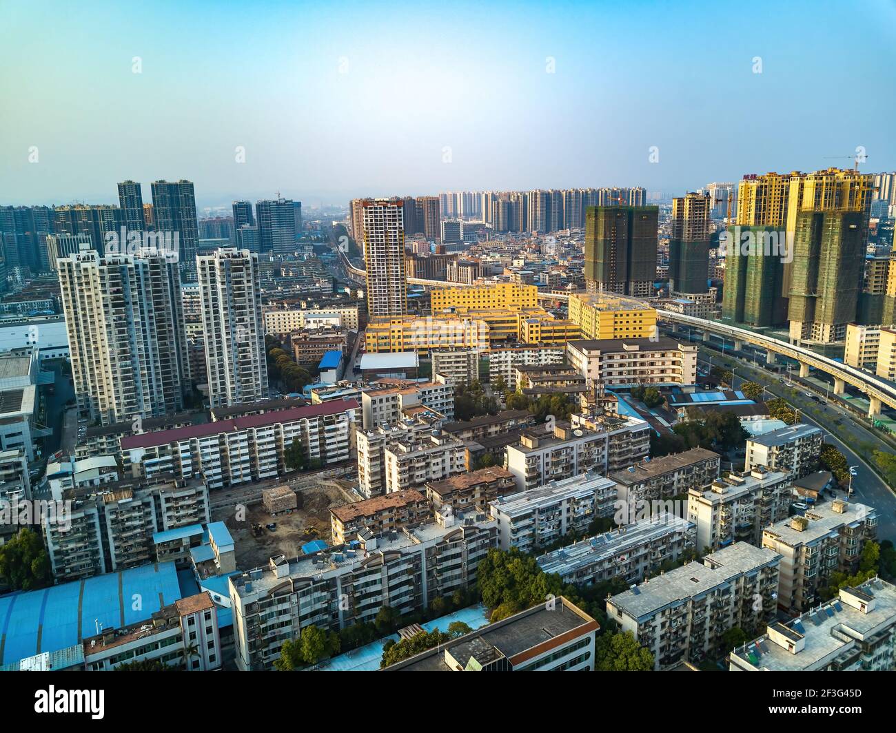 Aerial photography of Nanning city, Guangxi, China, old city buildings ...