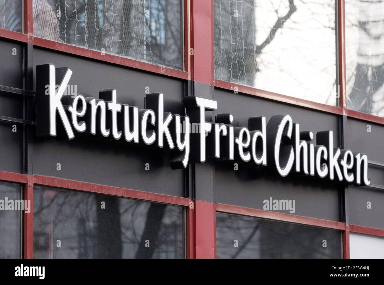 Kiev, Ukraine. 06th Mar, 2021. Kentucky Fried Chicken logo seen over ...