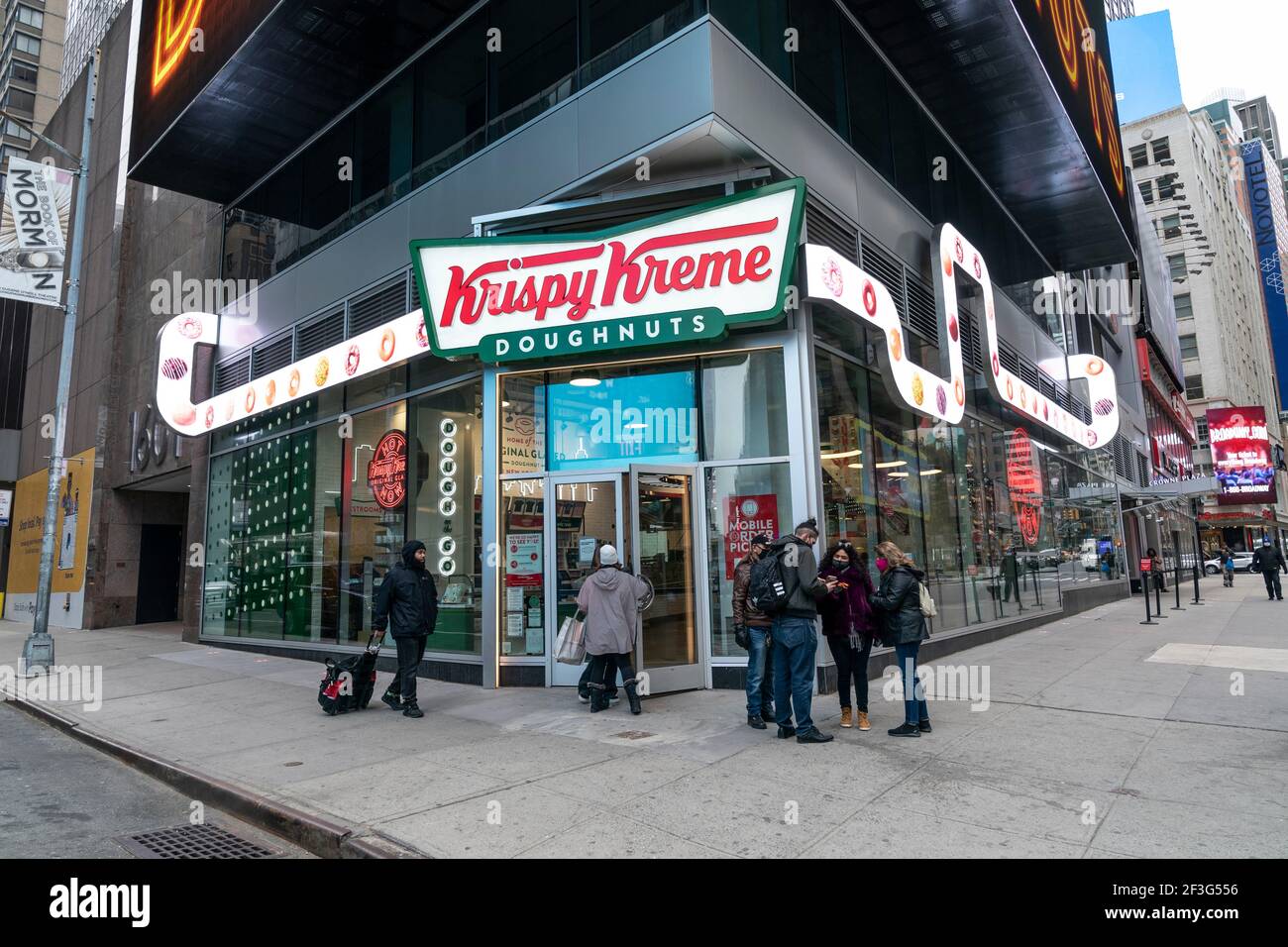 New York, NY - March 16, 2021: Krispy Kreme flagship store on Times ...