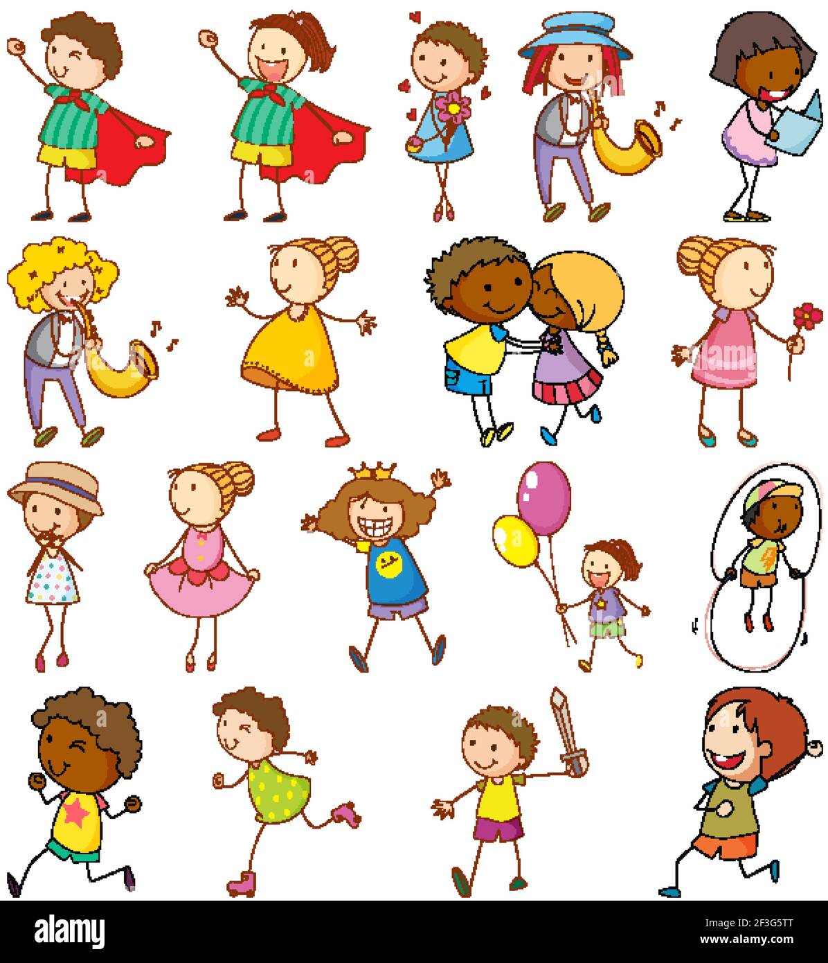 Set of different doodle kids cartoon character illustration Stock ...