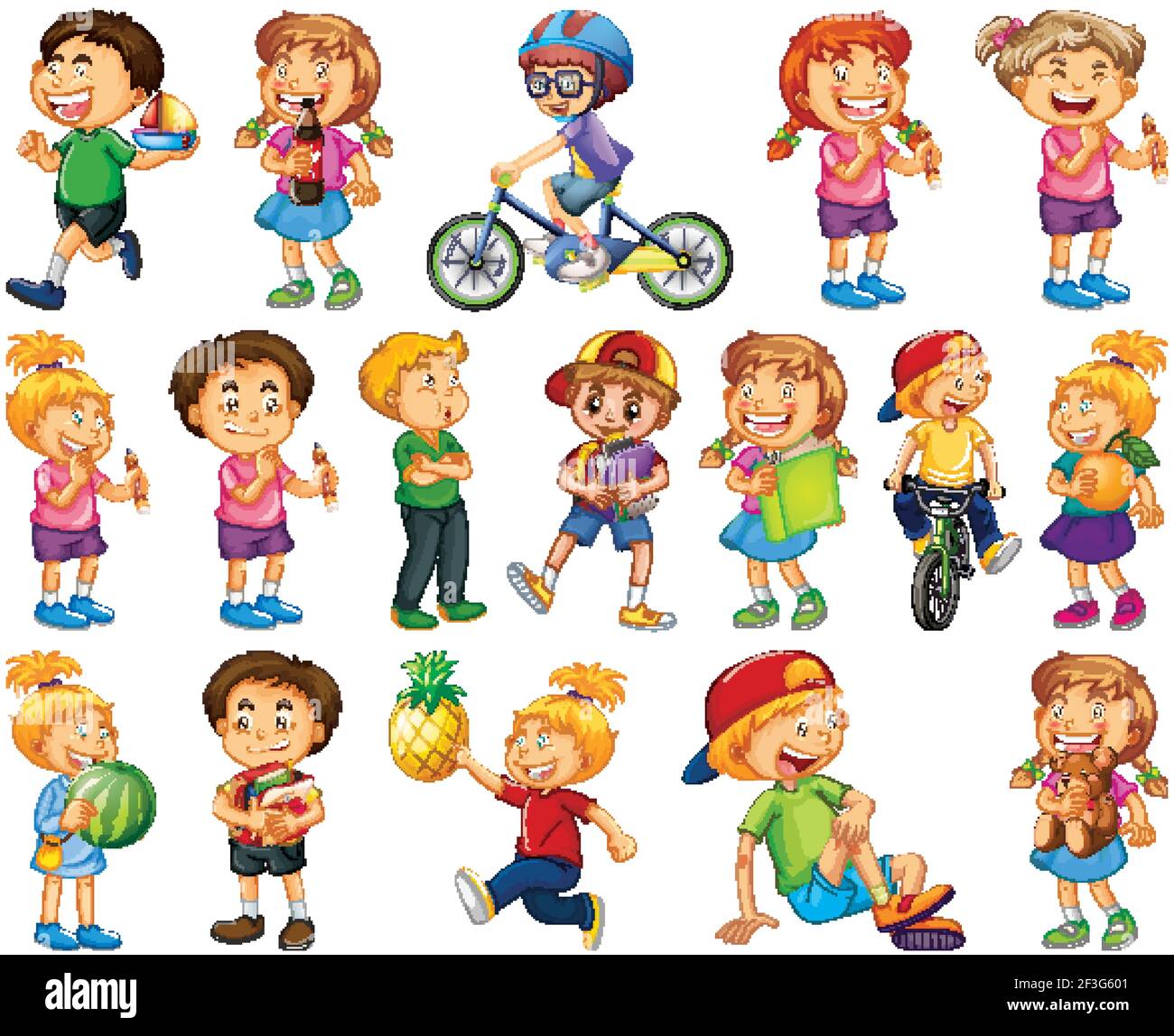 Children doing different activities cartoon character set on white ...