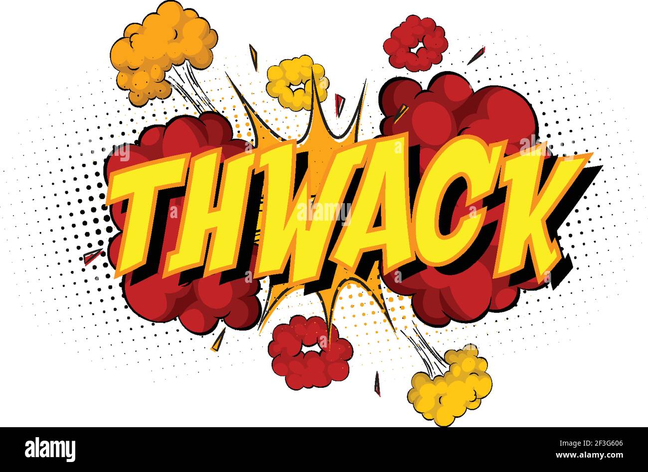 Word Thwack on comic cloud explosion background illustration Stock ...