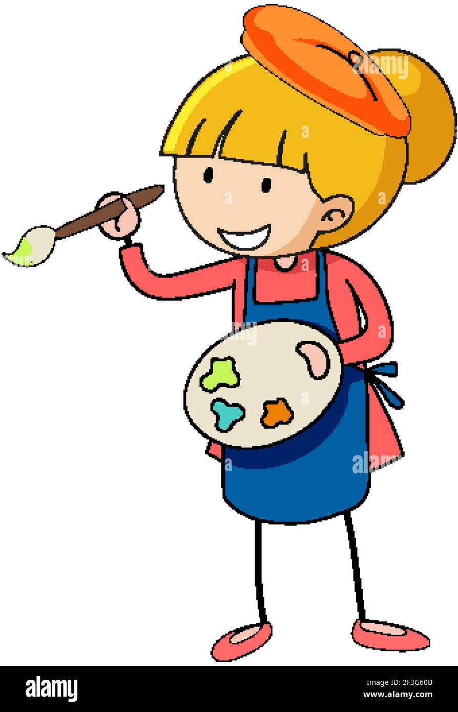Little artist holding colour palette cartoon character isolated ...
