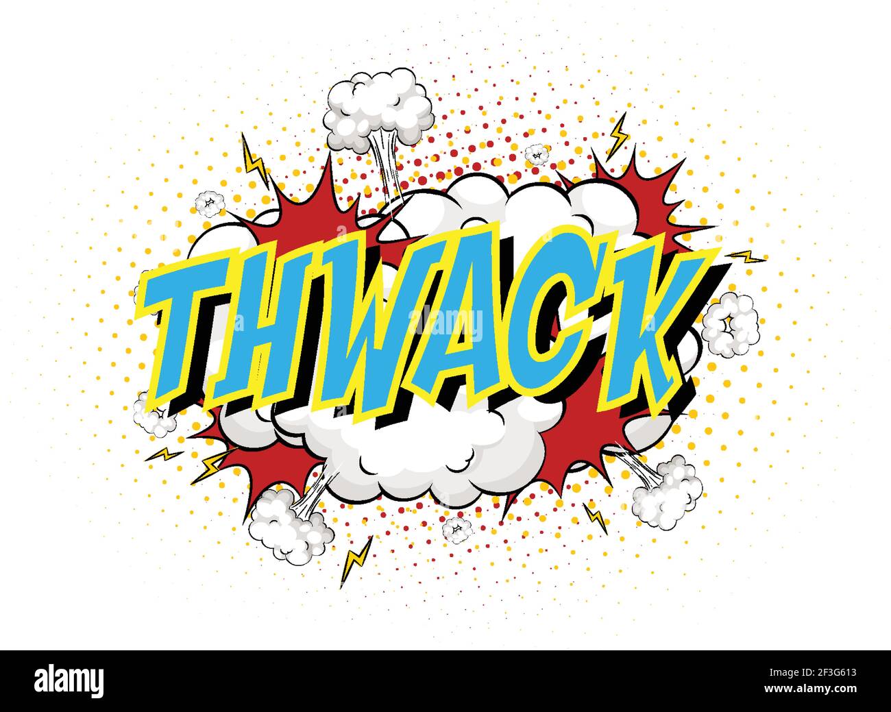 Word Thwack on comic cloud explosion background illustration Stock ...