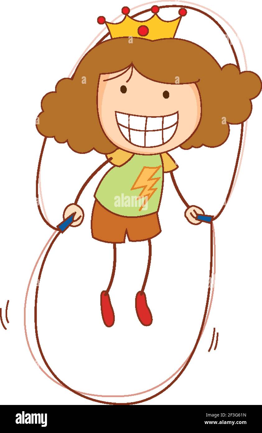 A doodle kid jumping rope cartoon character isolated illustration Stock ...
