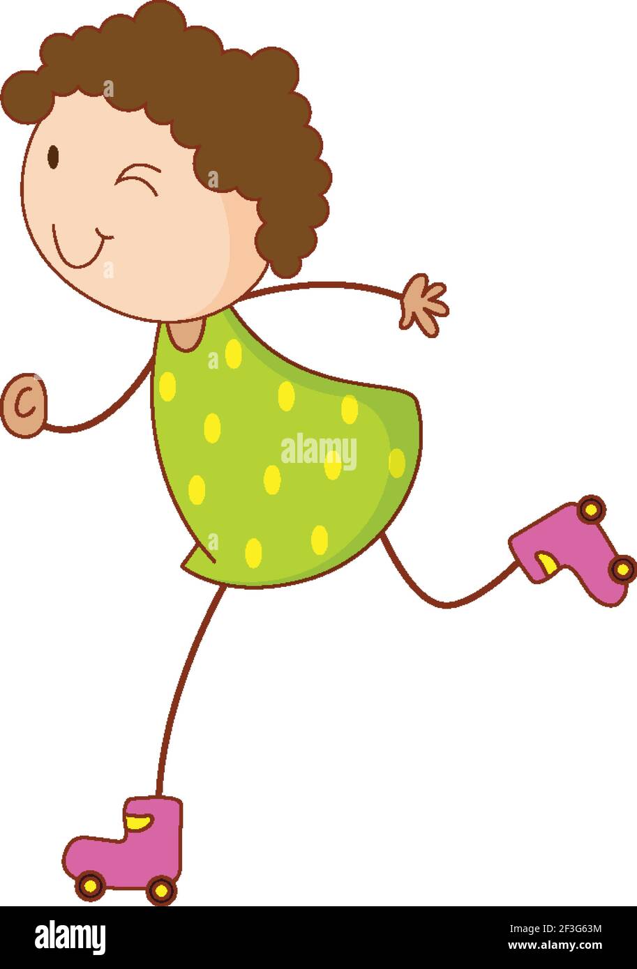A doodle kid playing roller skates cartoon character isolated ...