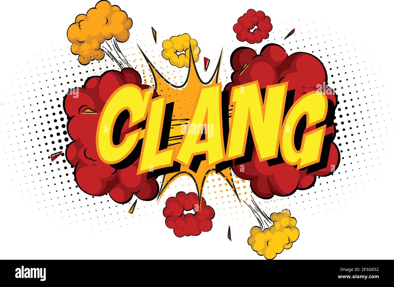 Word Clang on comic cloud explosion background illustration Stock ...
