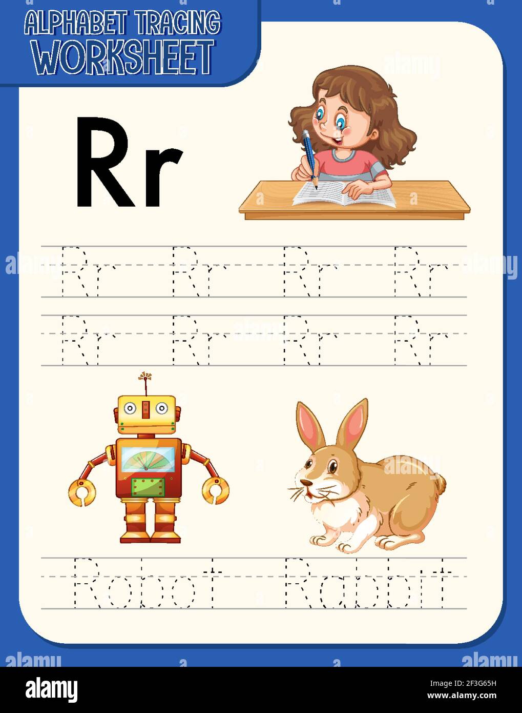 Alphabet tracing worksheet with letter R and r illustration Stock ...