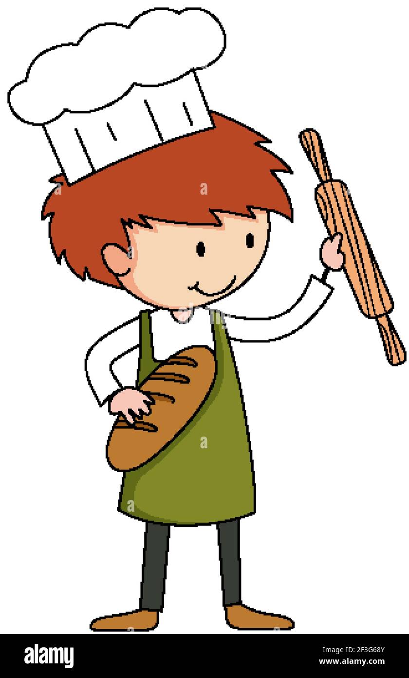Little baker holding baking stuff cartoon character isolated ...