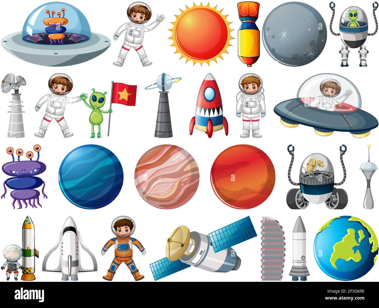 Set of space objects and elements isolated on white background ...