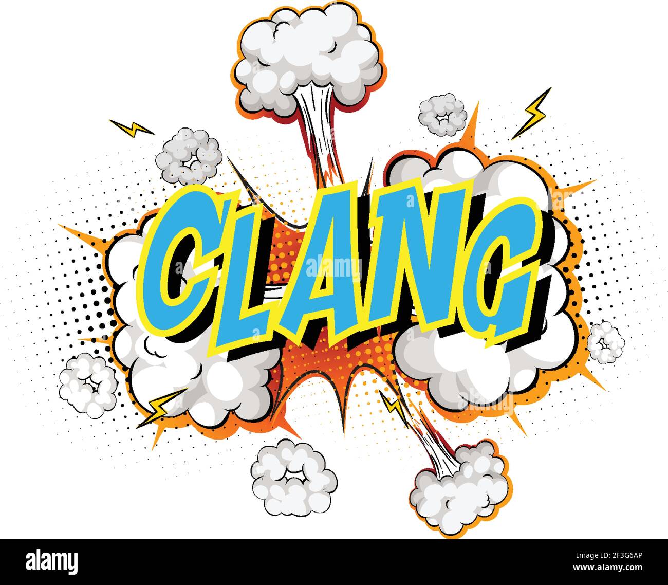 Word Clang on comic cloud explosion background illustration Stock ...