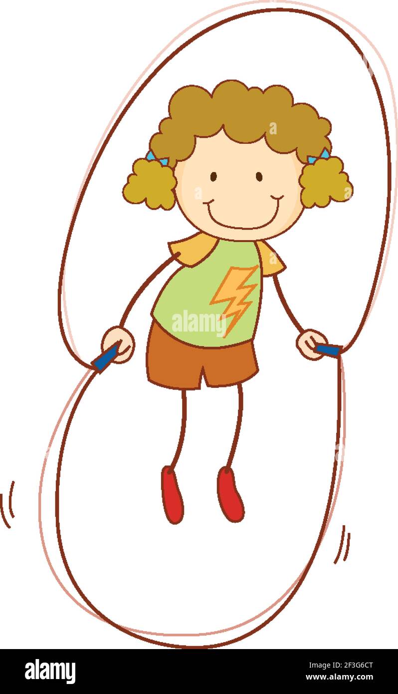 A doodle kid jumping rope cartoon character isolated illustration Stock ...