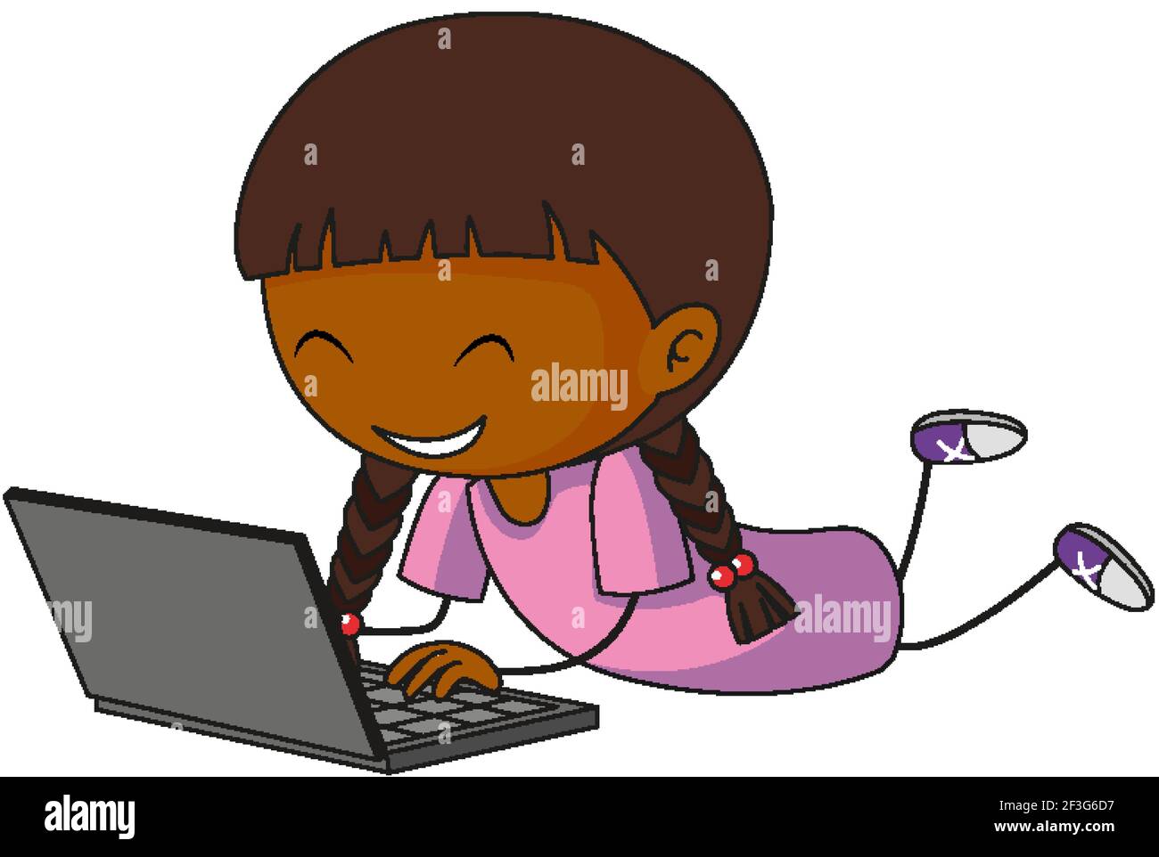 A doodle kid using laptop cartoon character isolated illustration Stock ...