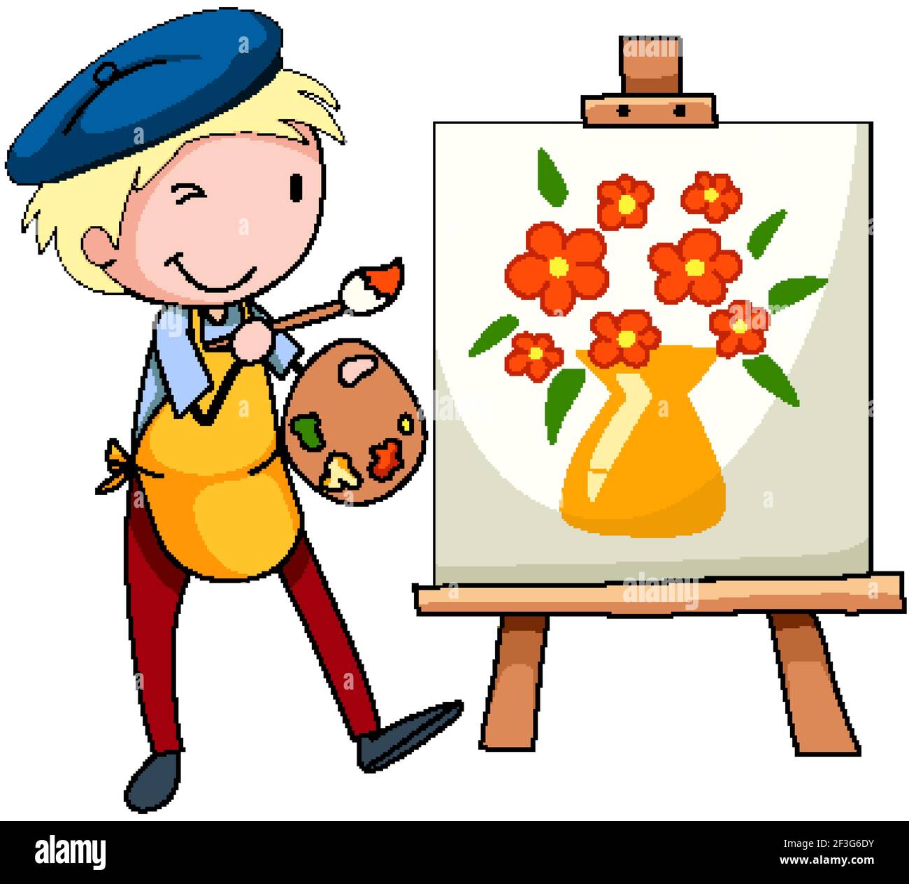 An artist boy drawing the picture cartoon character illustration Stock ...