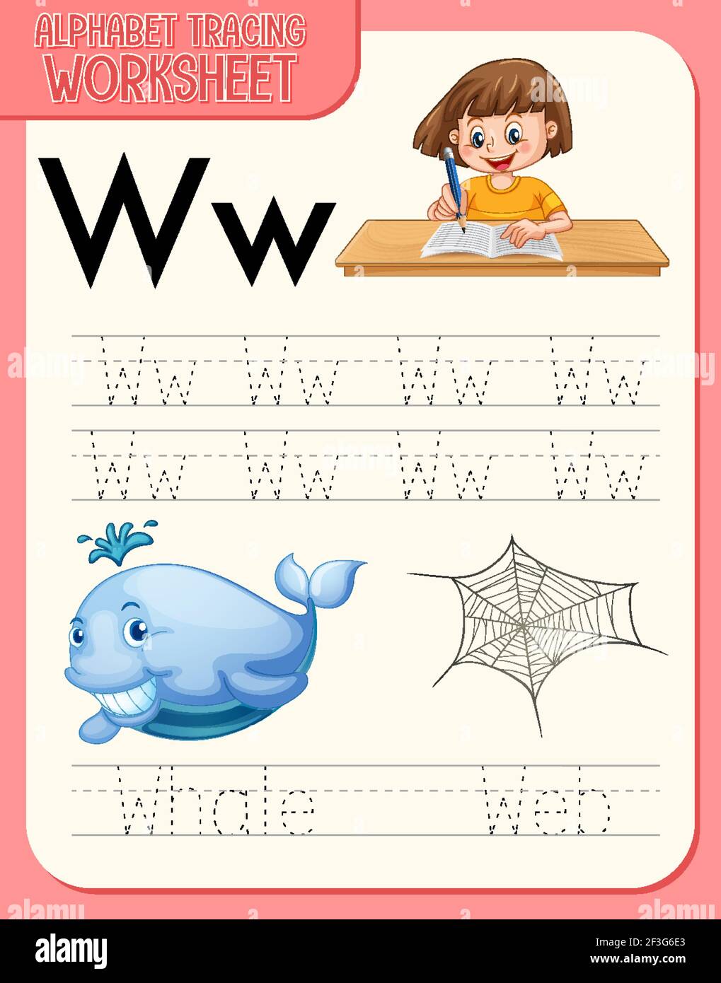 Alphabet tracing worksheet with letter W and w illustration Stock ...