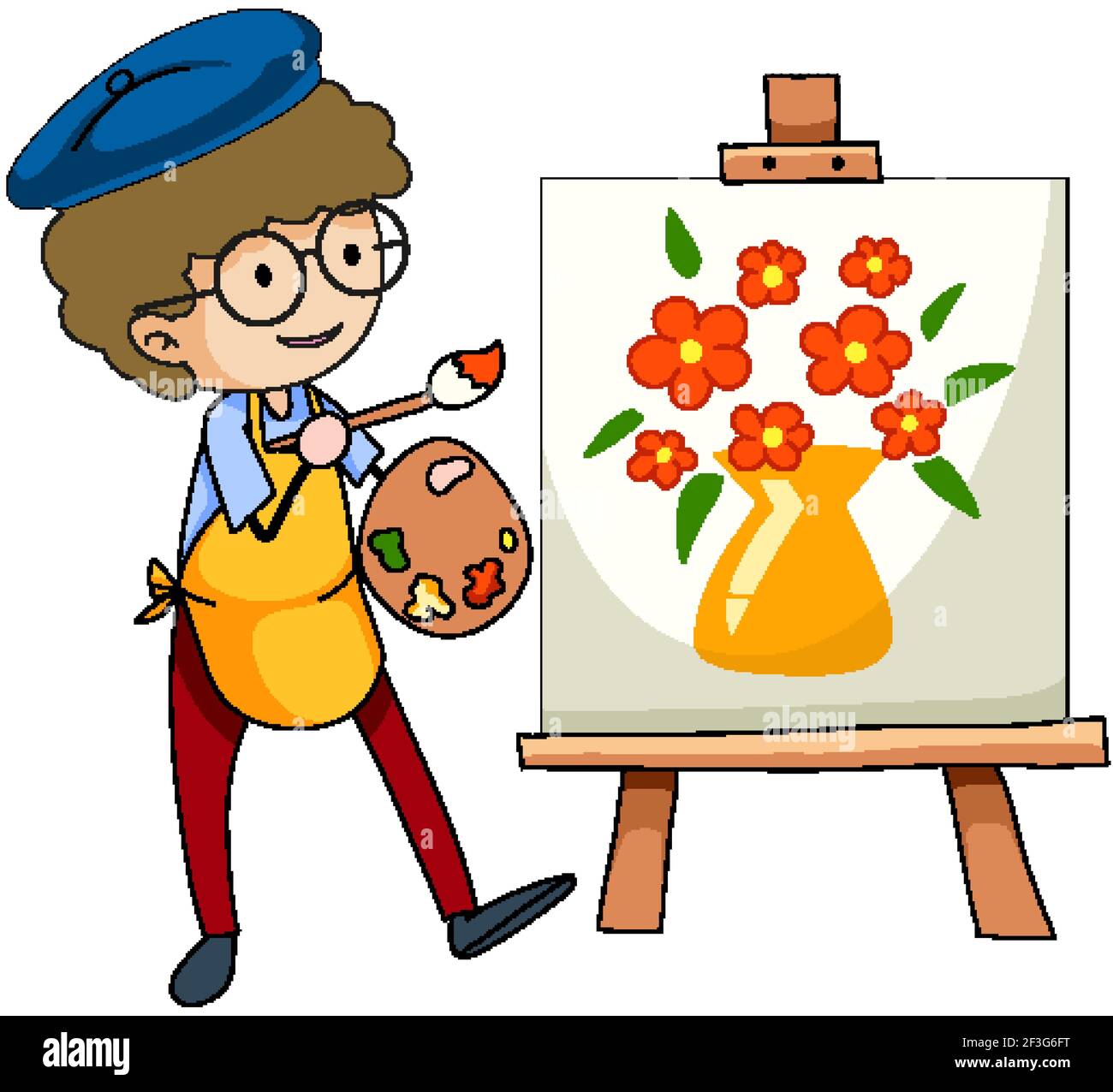Little artist drawing the picture cartoon character isolated ...