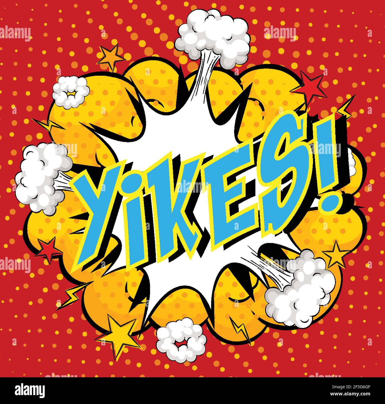 Word Yikes on comic cloud explosion background illustration Stock ...