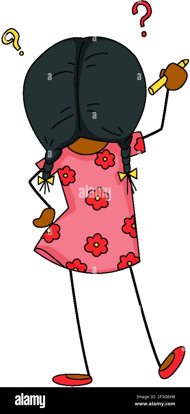 Back view of little girl doodle cartoon character illustration Stock ...
