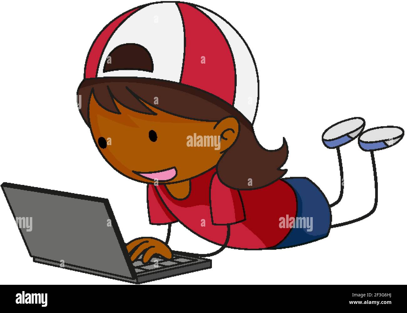 A doodle kid using laptop cartoon character isolated illustration Stock ...