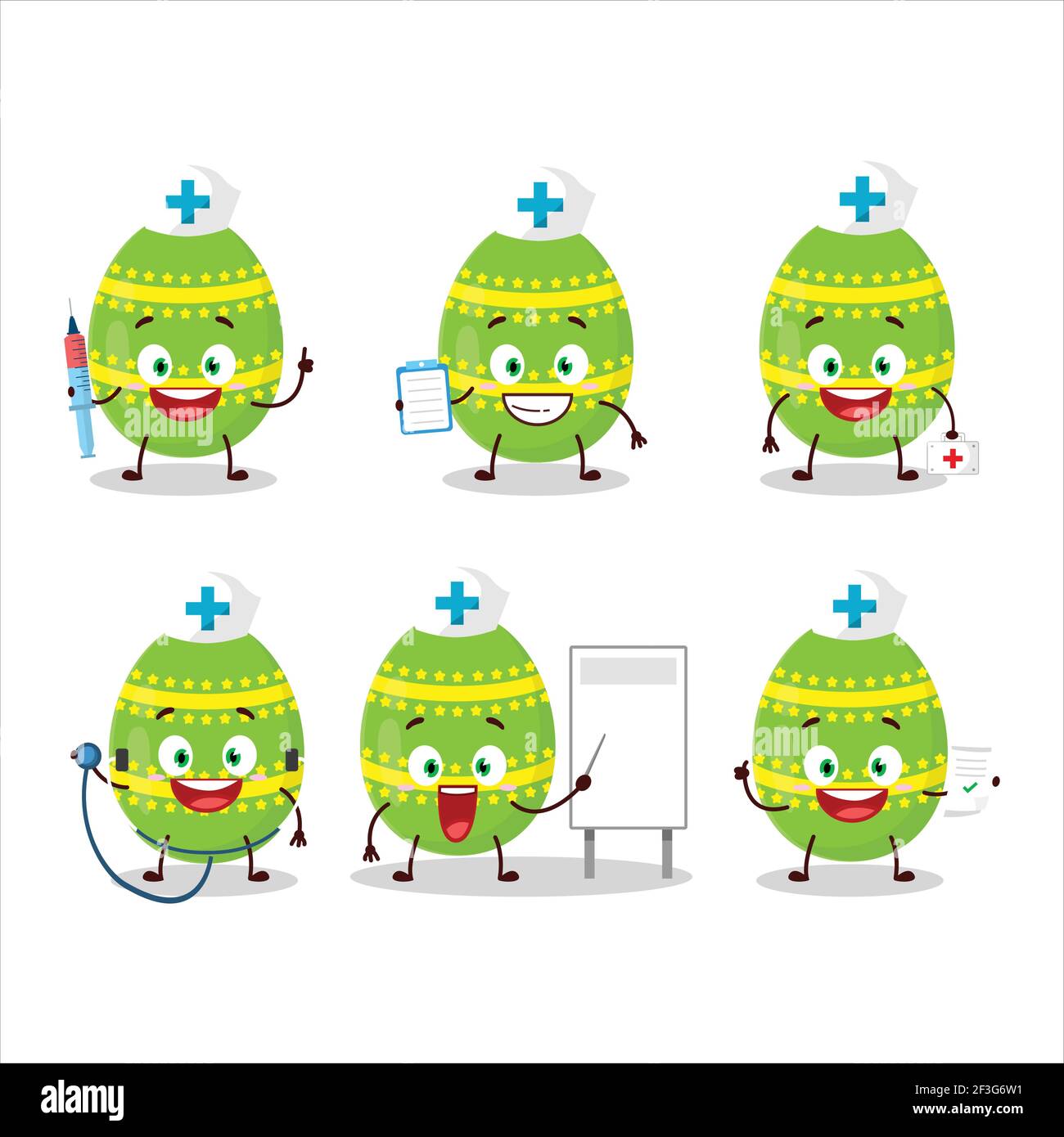 Doctor profession emoticon with light green easter egg cartoon ...