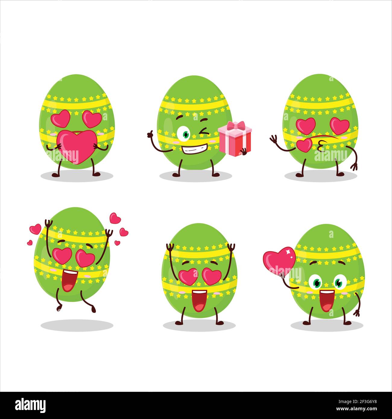 Light green easter egg cartoon character with love cute emoticon ...