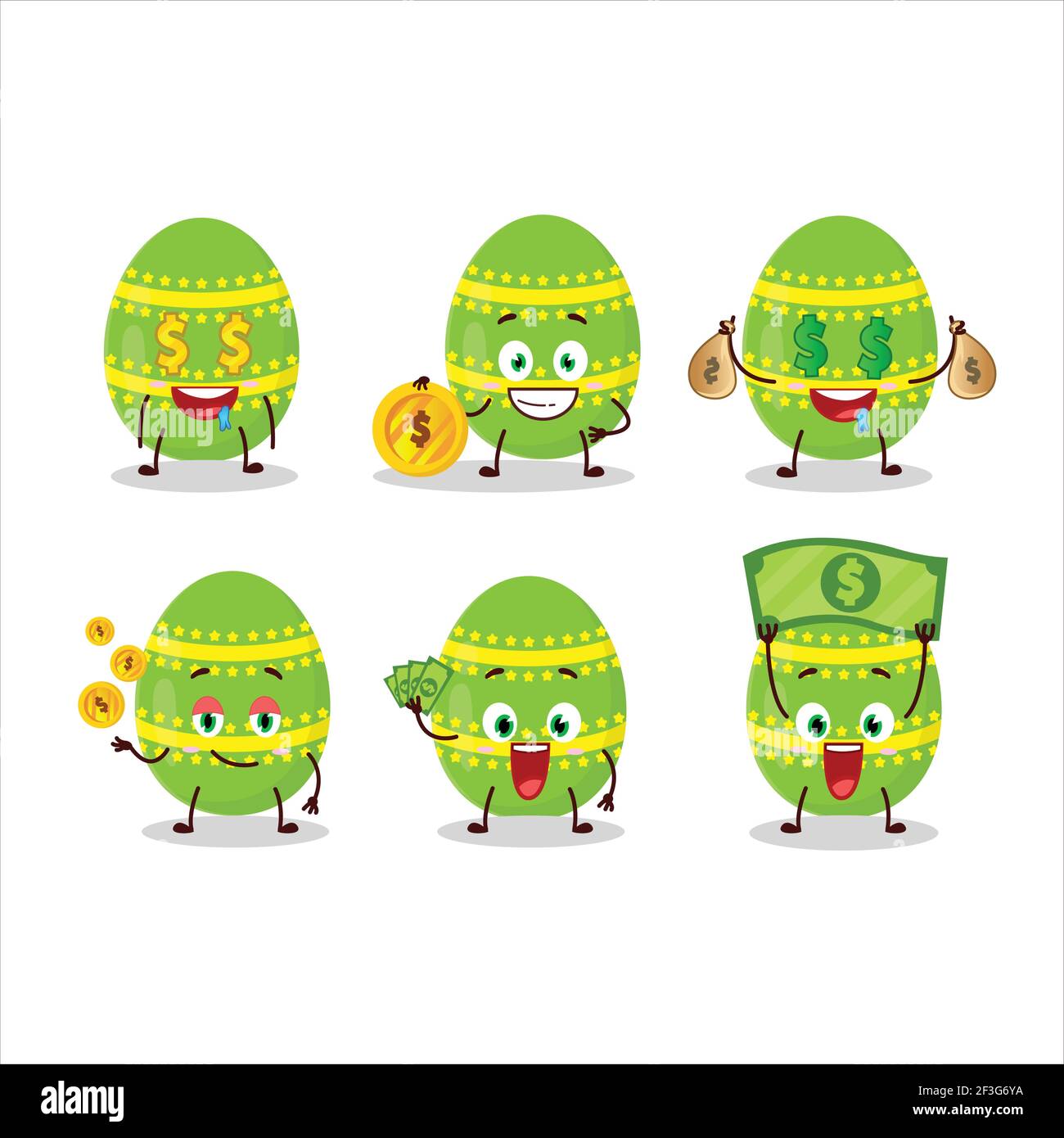 Light green easter egg cartoon character with cute emoticon bring money ...