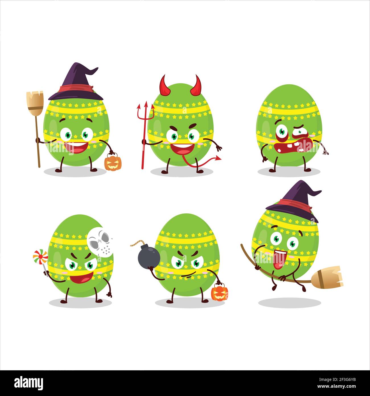 Halloween expression emoticons with cartoon character of light green ...