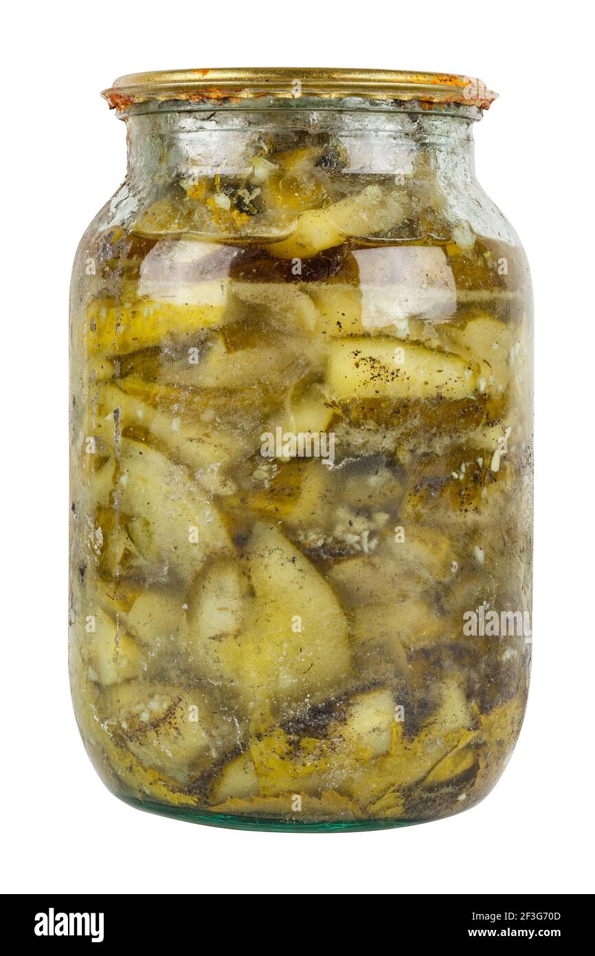 old pickles in glass jar with rusted cap in bad condition isolated on ...