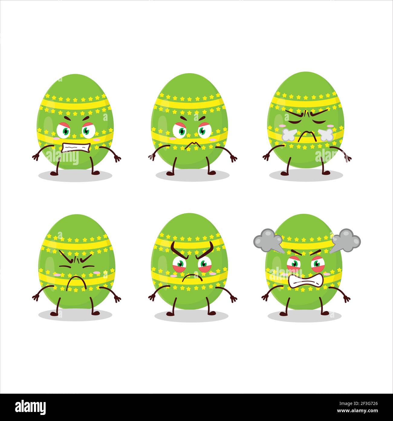 Light green easter egg cartoon character with various angry expressions ...