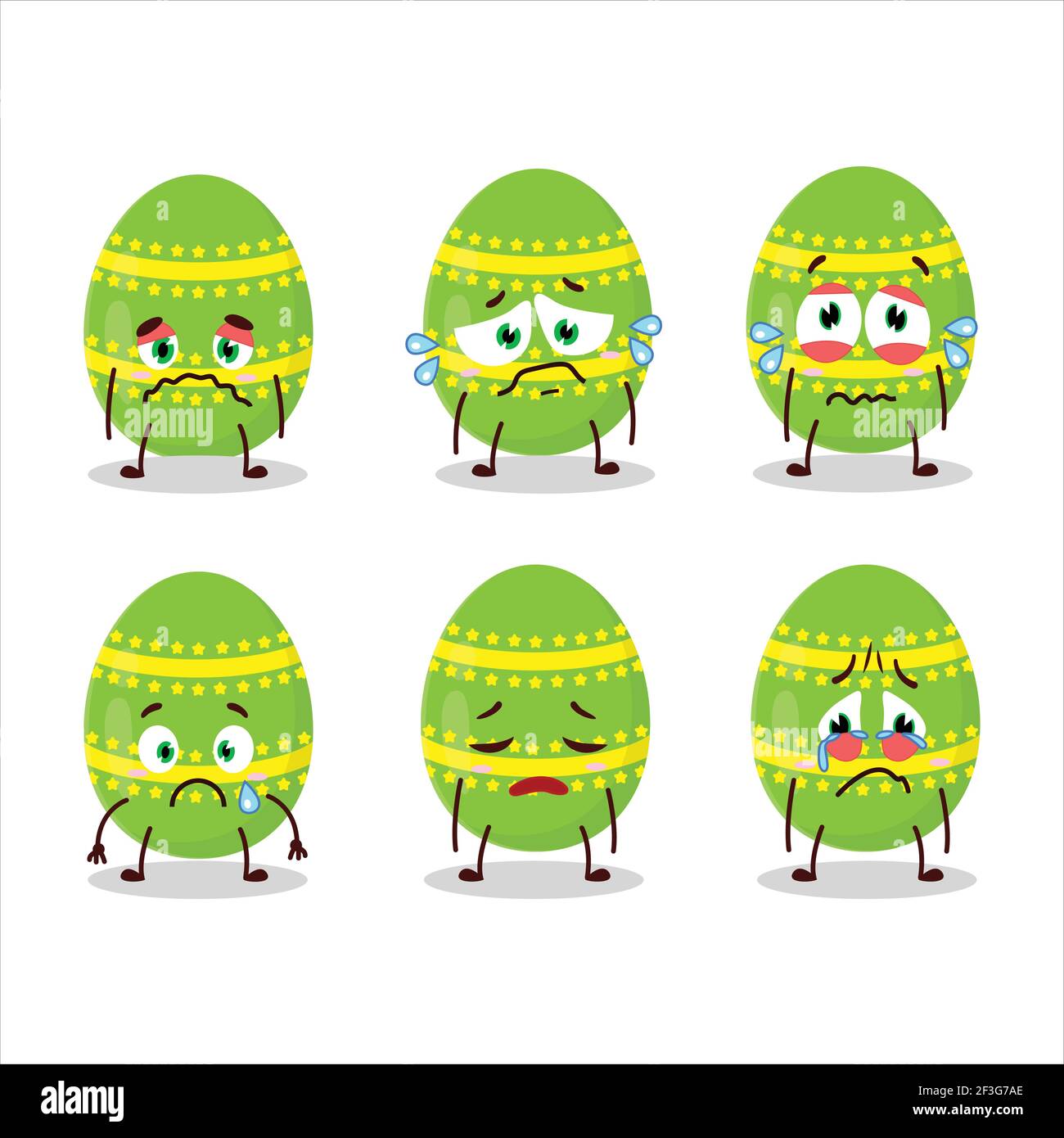 Light green easter egg cartoon character with sad expression. Vector ...