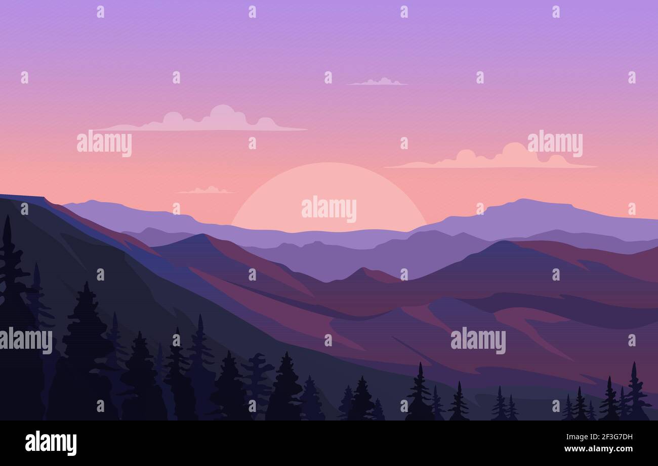 Beautiful Pine Forest Mountain Panorama Landscape Flat Illustration ... Beautiful Pine Forest Mountain Panorama Landscape Flat Illustration ...