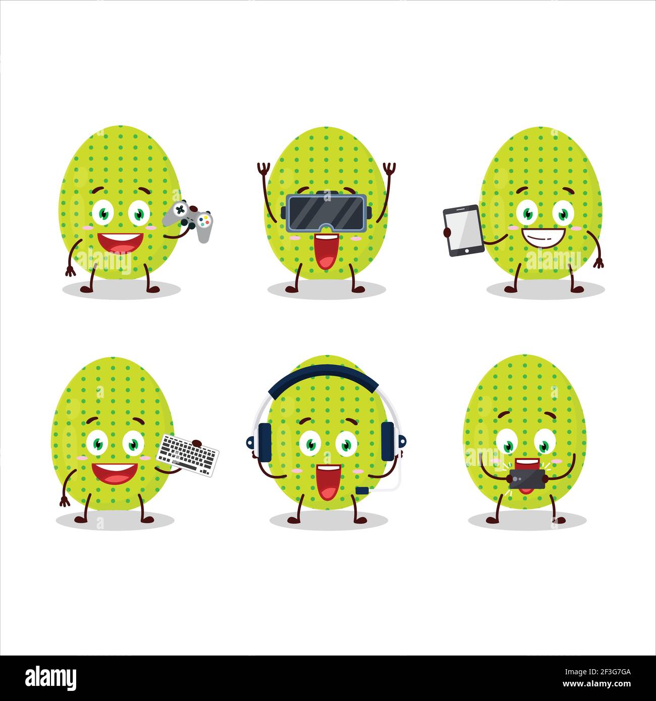 Lime easter egg cartoon character are playing games with various cute ...