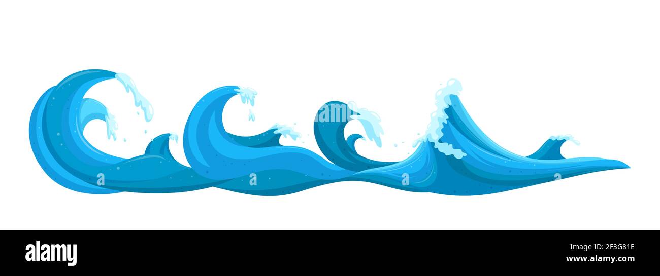Seascape waves for surfing. Stormy ocean surface. Cartoon vector ...