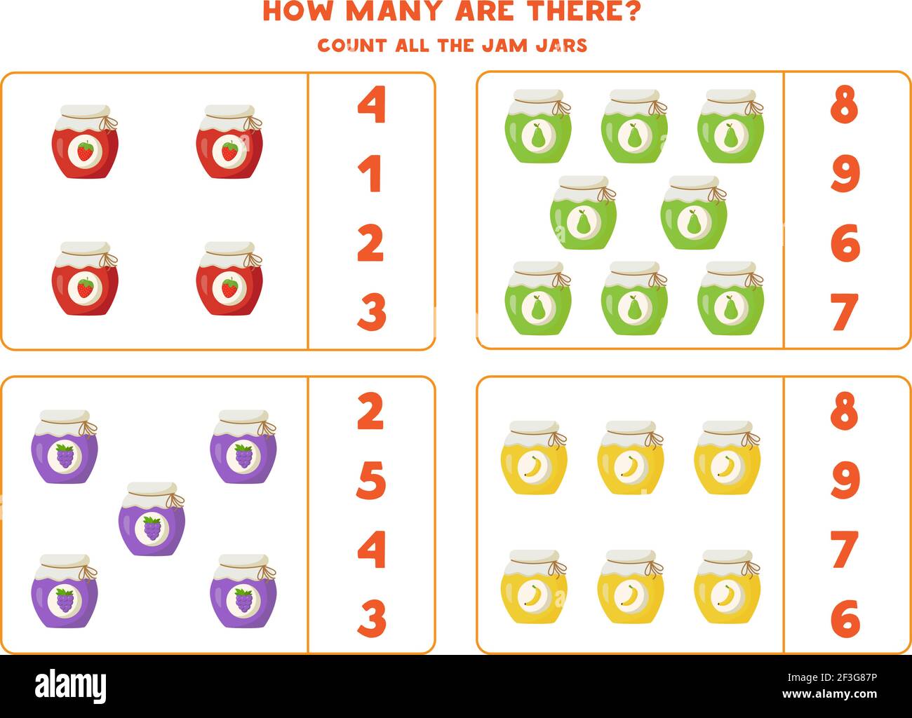 Count all colorful jam jars and circle the correct answers. Math game ...