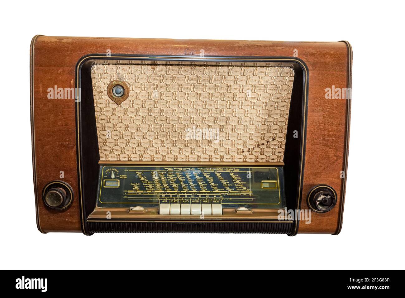 Close up old classic radio isolated on white background.Saved with ...