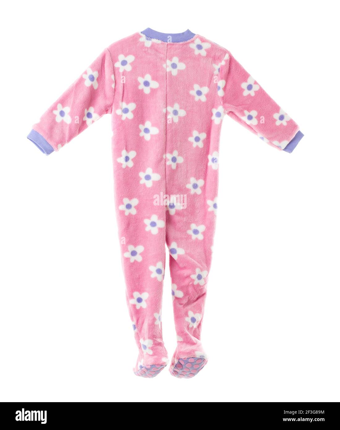 Pink fleece pajamas with floral pattern. Back side. Isolated on a white ...